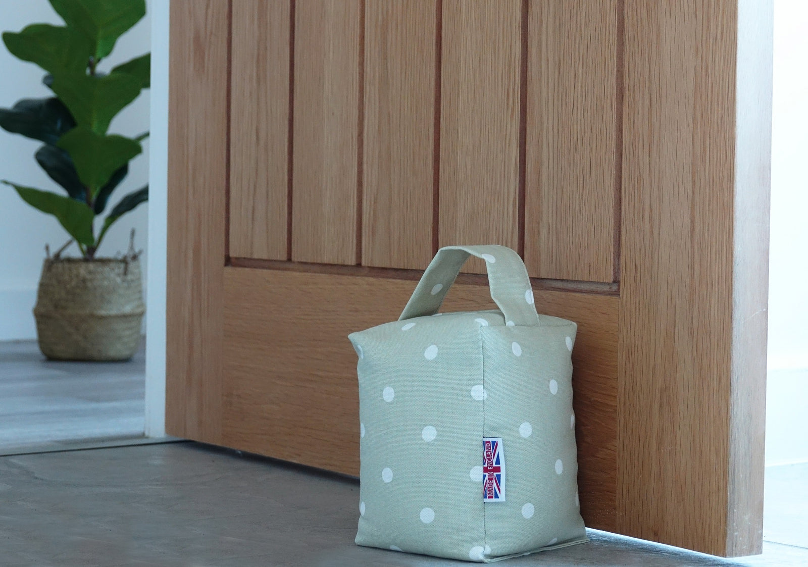 Door Stop Dotty Sage Green|Weighted with English Wheat